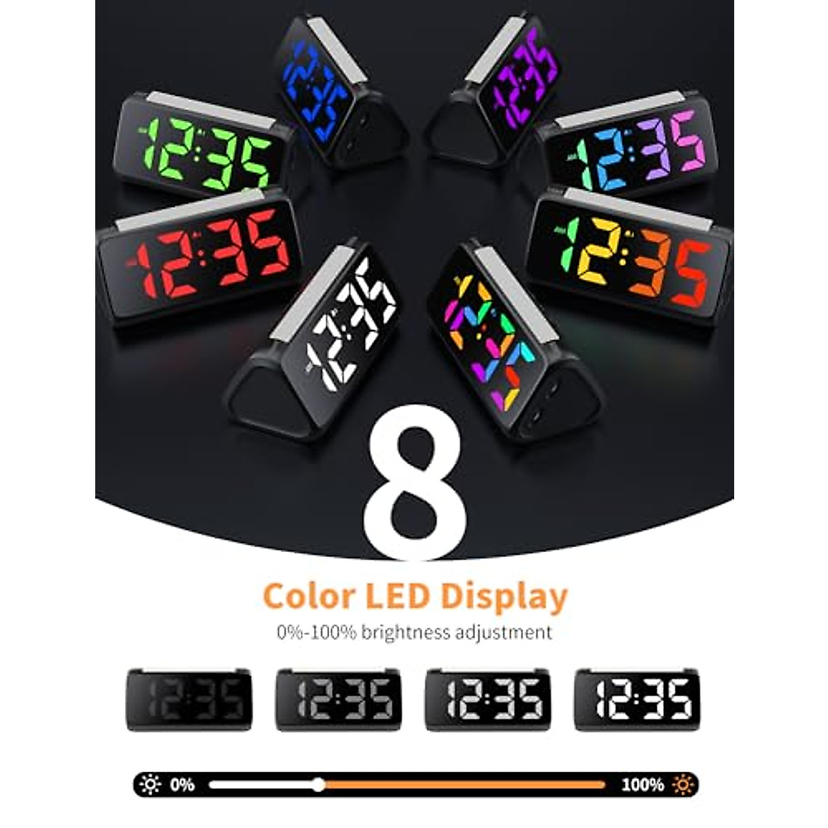 Netzu Digital Alarm Clocks for Bedrooms, Bedside Clocks with RGB Night Light, Rainbow Time, Large Display, Dual Alarm, Snooze, LED Desk Dimmable Alarm Clock for Kids Teens (Black)