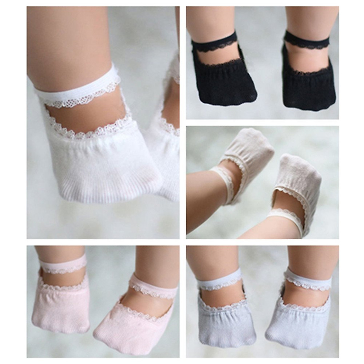 BEHELE Baby Girl Socks with Grips Lace Non-skid Toddler Socks Newborn Infants Anti Slip Skid Princess Mary Jane Dress Socks 0-3T 5 Pairs (S(3-12month))