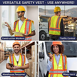 High Visibility Safety Vest – ANSI Class 2 Breakaway Vest with 5 Pockets, Yellow with Adjustable Hook and Loop Closure, Hi Vis Breathable Mesh, Heavy Duty Work Wear for Men or Women, 3 Pack (XL/XXL