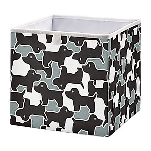 Vnurnrn Patchwork Puppy Cube Storage Bins, Collapsible Storage Box with Support Board, Foldable Fabric Baskets for Shelf Closet Cabinet 11.02×11.02×11.02 in