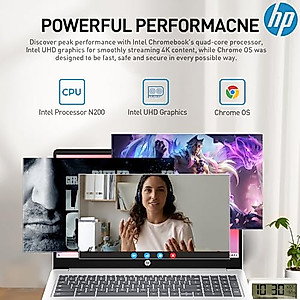 HP Chromebook Laptop, 15.6 Inch Laptop for College Students, Intel Processor N200 (Beat i5-8250U), 8GB DDR5 RAM, 128GB Storage (64GB eMMC + 64GB SD Card), Natural Silver, PCM