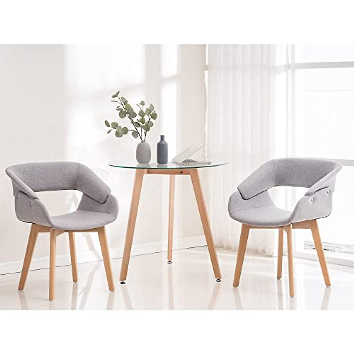 Ivinta Round Glass Dining Table, Modern Leisure Table with Wood Legs for Kitchen Dining Room Living Room, Accent Table Small Tea Table for 2, Space Saving, 31.5 inch