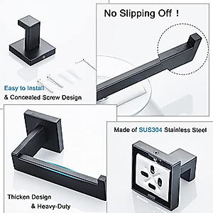 4-Piece Bathroom Hardware Accessories Set, Towel Bar Sets Include Towel Bar Towel Holder Toilet Paper Holder Towel Hook,16 inch Bath Accessories Kit，Matte Black