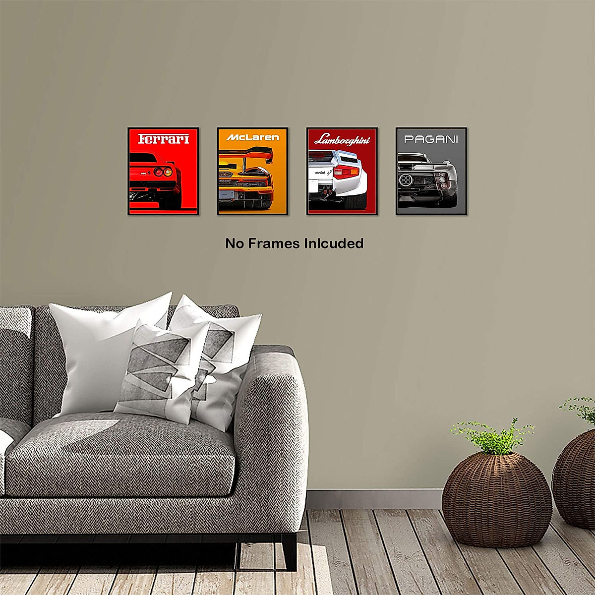 Modern Car Posters Classic Supercar Wall Art Prints, Cool Racing Ferrari Lamborghini McLaren Pagani Canvas Posters for Man Cave Boys Room Wall Decor, Sports Car Art Prints, Set of 4 (8"x10" Unframed)