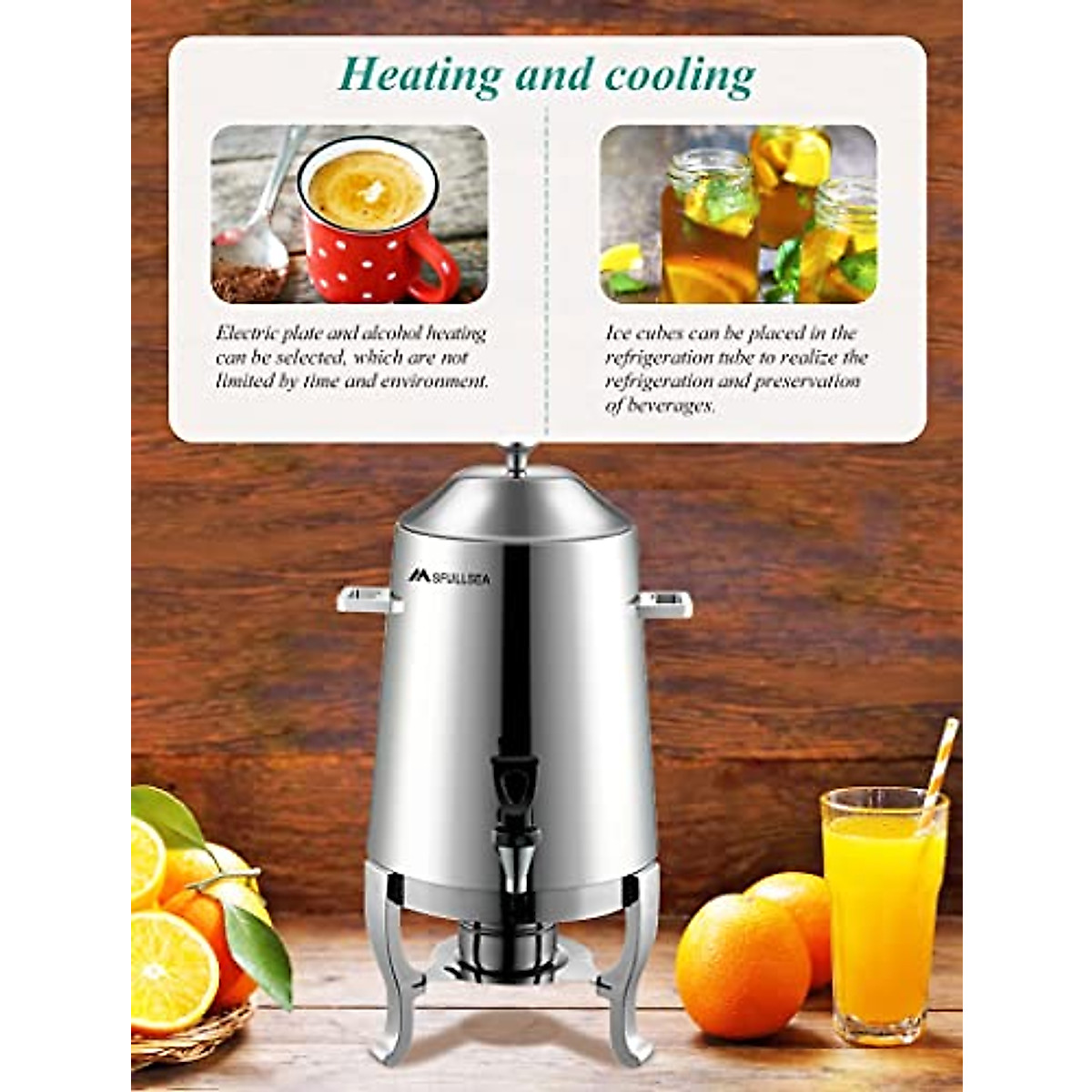 Hot Beverage Dispenser Chafer 13L Stainless Steel coffee Chafer Urn Hot Coffee Chafer Urn Beverage Dispenser for Coffee Chocolate Juice Tea Hot & Cold Drinks About 50cup (13L)