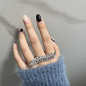 Aprilery Two-Finger Statement Ring Palm for Women, Fashion CZ Crystal Adjustable Rings Cocktail Open Multiple Ring Leaf Wedding Party Prom Accessory Jewelry Gifts for Her (Style 6)