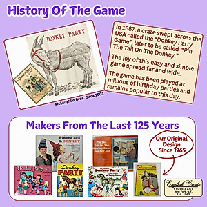 Pin The Tail On The Donkey Game For Kids - Super Cute & Fun Design! Makers Since 1965. Reusable Stickers, Poster & Blindfold. Add To Your Birthday Party Decorations, Party Supplies Or Carnival Games.