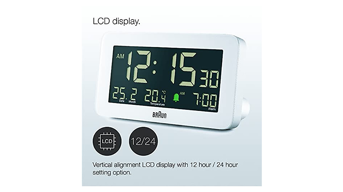 Braun Digital Alarm Clock with Date and Temperature - BC10W