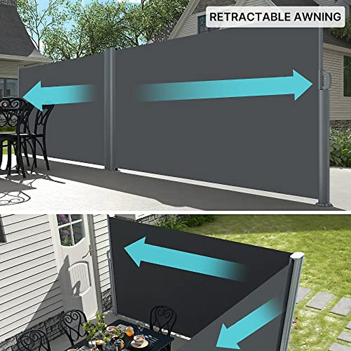 PATISOL 236"x71" Retractable Side Awning Full Aluminum Patio Outdoor Privacy Divider, Water & UV Resistant, Folding Sun Shade Privacy Wind Screen for Garden, Pools, Backyard, Balcony (Dark Grey)
