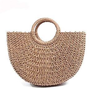 Straw Bag Womens Handbag Handwoven Large Straw Beach Tote Bag Hobo Summer Beach bag Straw Purse (Handbag-Khaki)
