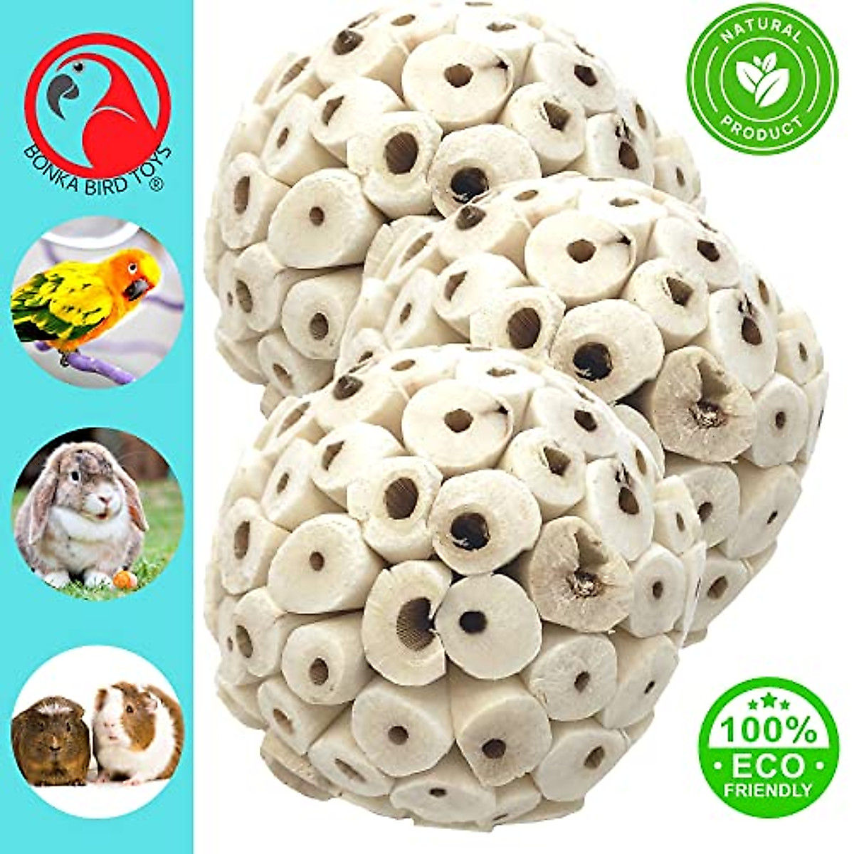 Bonka Bird Toys 1214 pk3 Sola Atta Balls Foot Beak Chew Forage Natural Organic Small Pet Ball