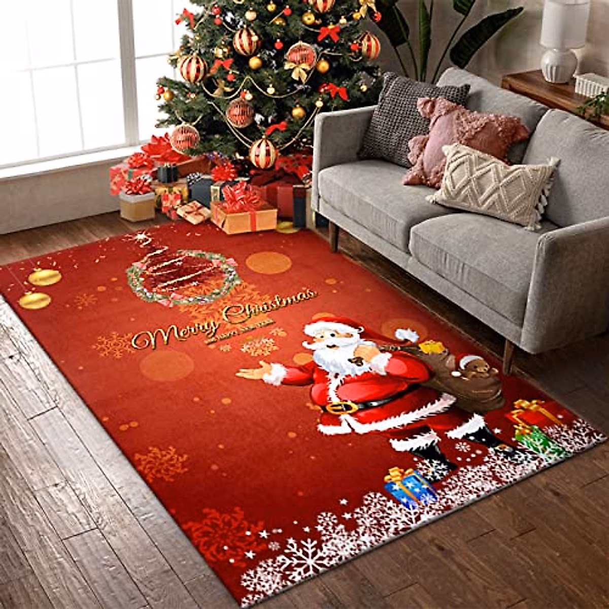 Red Christmas Santa Claus Area Rugs for Kids Living Room Bedroom Xmas Snowflake Kawaii Carpet Throw Rug 31x20 inch