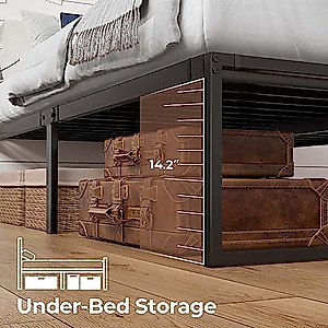 Rolanstar Bed Frame with USB Charging Station, Twin Bed Frame with LED Lights, Platform Bed Frame with Heavy Duty Steel Slats, 16" Storage Space Beneath Bed, No Box Spring Needed, Noise Free, Black