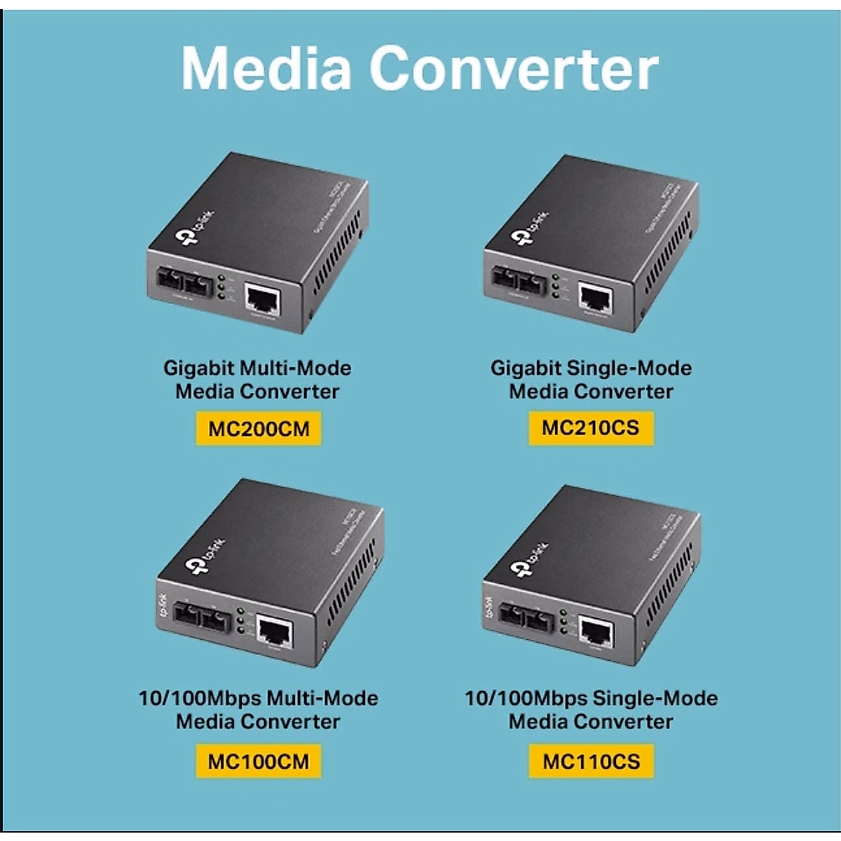 TP-Link Gigabit SFP to RJ45 Fiber Media Converter, Fiber to Ethernet Converter 10/100/1000Mbps RJ45 Port to 1000Base-SX Multi-Mode Fiber (MC200CM) Black (Renewed)