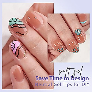 BTArtbox Extra Short Gel Nail Tips - Fall Almond Oval Press on Nails Natural XCOATTIPS Pre-applied Tip Primer, Stronger Adhesion Soak Off Fake Nails for Halloween Christmas Gift