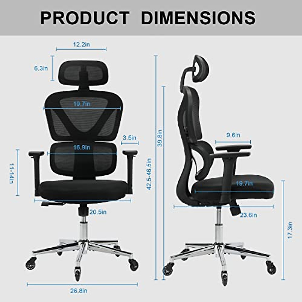 Sytas Ergonomic Home Office Chair, Desk Chair with Lumbar Support, 3D Armrest and Adjustable Headrest, Ergonomic Computer Chair High Back