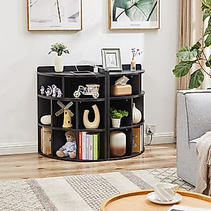 Vecelo 3-Tier Corner Cabinet with USB Outlet, 8 Cubbies Wooden Cube Storage Organizer, Corner Bookshelf Units for Playroom, Bedroom, Living Room, Black