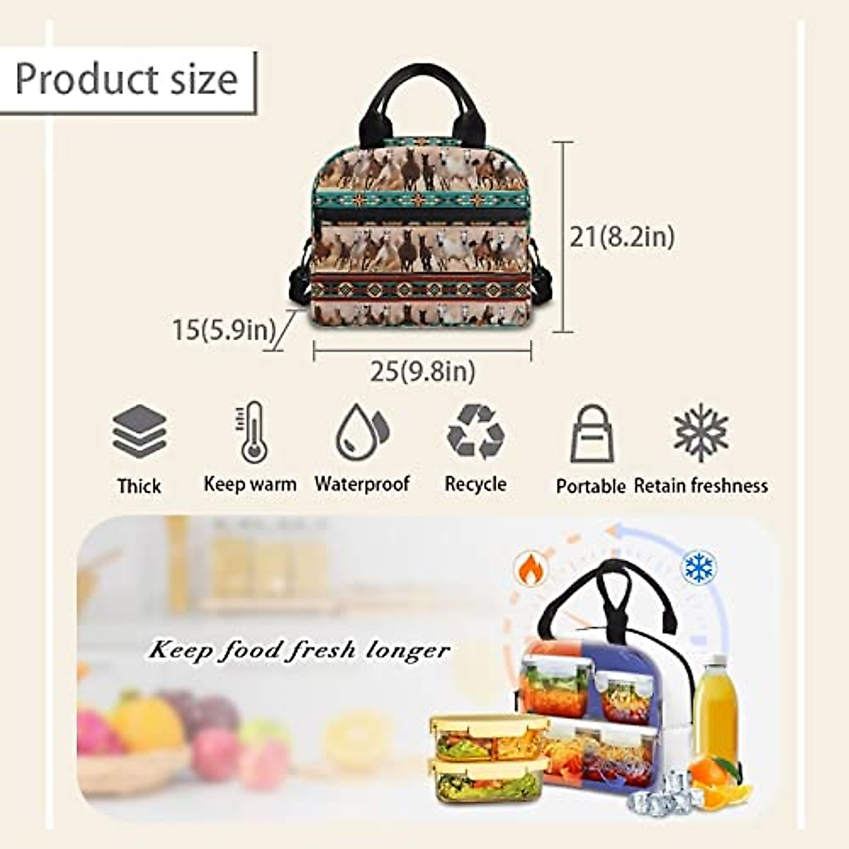 DISNIMO Western Horse Kids School Backpack Set for Boys Girls 8-12,Insulated Lunch Bag+Pencil Pen Pouch+Cloth Book Sleeve+Stretchy Book Cover+Keychain+Water Bottle Holder School Supplies