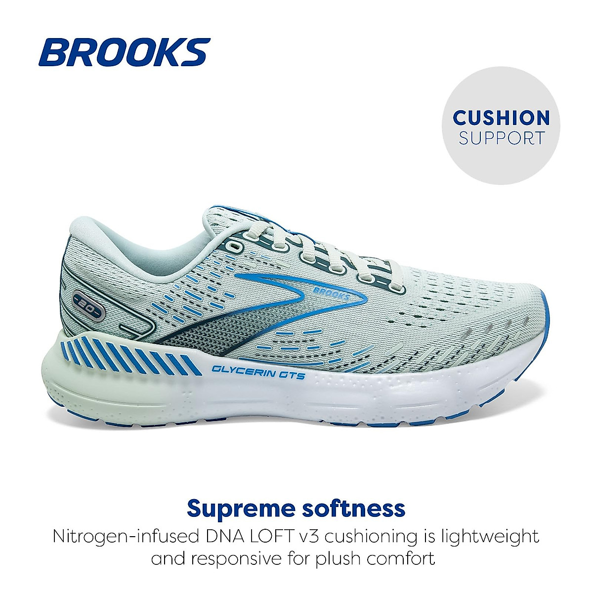 Brooks Women's Glycerin GTS 20 Supportive Running Shoe - Blue Glass/Marina/Legion Blue - 8 Medium