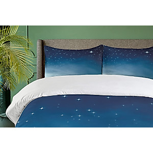 Ambesonne Night Duvet Cover Set, Ombre Inspired Sky Vibrant Stars Universe Astronomy Exploration, Decorative 3 Piece Bedding Set with 2 Pillow Shams, King Size, Pale Blue Dark Blue