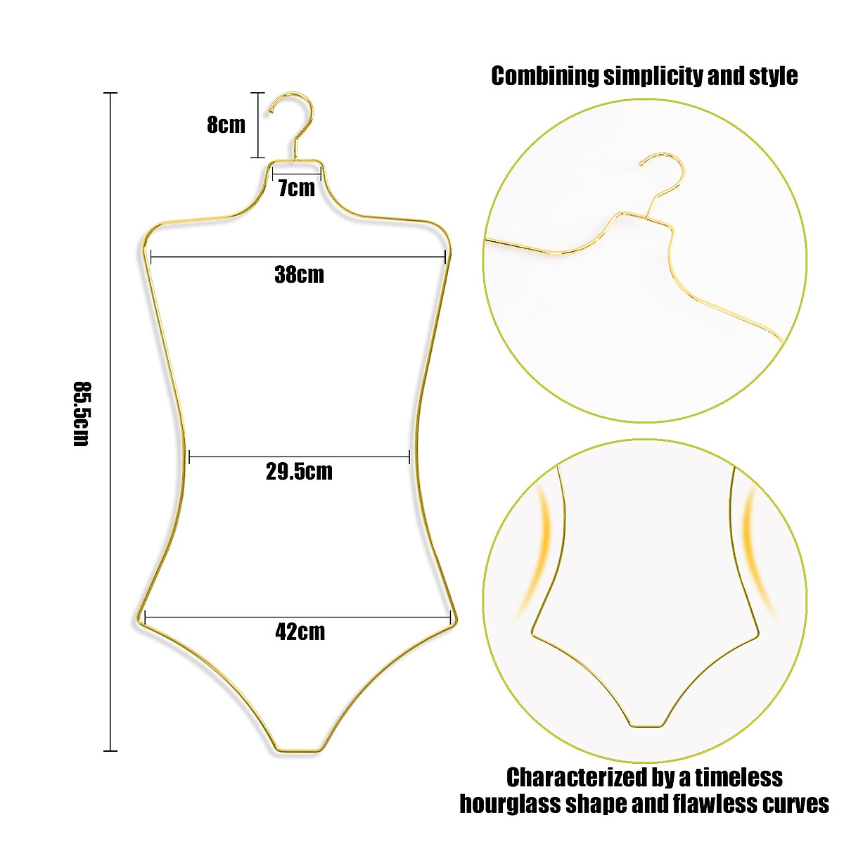 UIZLVEU Body Shape Display Clothes Hangers 10 Pack, Luxury Gold Metal Wire Swimsuit and Bikini Hangers, Lingerie Hangers for Closet Organization, Bathing Suit Hangers for Dress, Tank Top, Bra