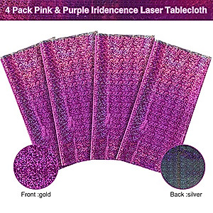 4 Pack Iridescence Plastic Tablecloths Shiny Disposable Laser Rectangle Table Covers Holographic Foil Tablecloth Iridescent Party Decoration Birthday Bridal Wedding Christmas 54" x 108"(Pink & Purple)