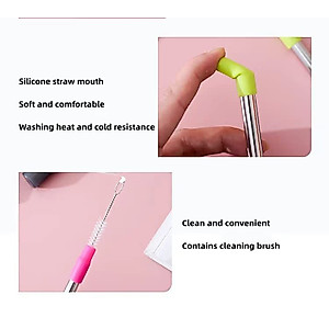 Metal Reusable Straws, 3 Pack Collapsible Portable Stainless Steel Straws, with Plastic Housing Silicone Tips and Cleaning Brush, Retractable Portable Pocket Drinking Straws