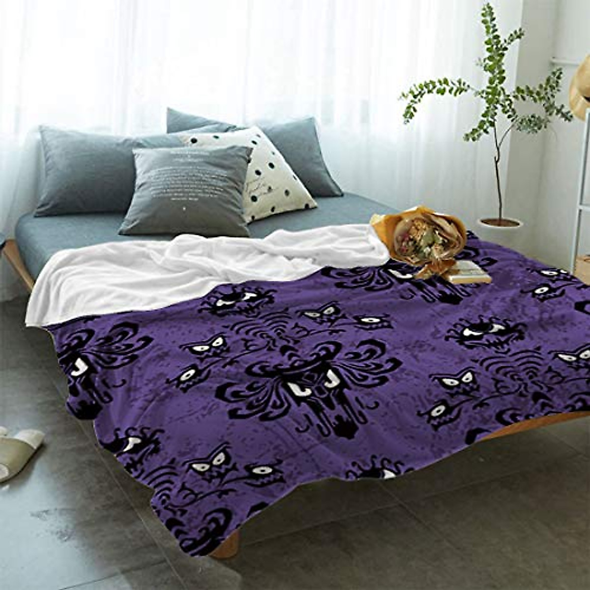 T&H XHome Flannel Fleece Bedding Blanket - 60"x80" Haunted Halloween Mansion - Grim Grinning Ghosts Anime Camp Throw Blanket for Baby Kids Boy Girls Men Women