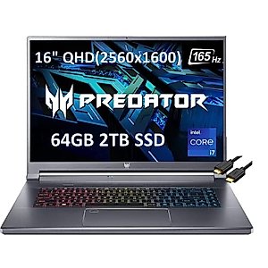 Acer Predator Triton 500 SE 16" QHD+ 165Hz (Intel Core i7-11800H, 64GB RAM, 2TB SSD, Geforce RTX 3060) Gaming Laptop, 500 nits, RGB Backlit, Thunderbolt 4, IST HDMI, Windows 10 Home