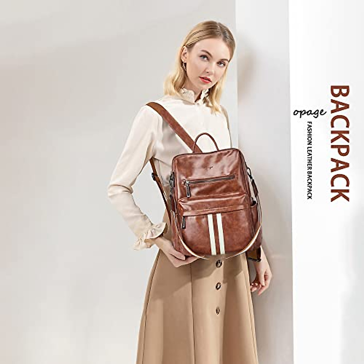 OPAGE Leather Backpack Purse for Women Fashion Designer Ladies Shoulder bags Travel Backpack