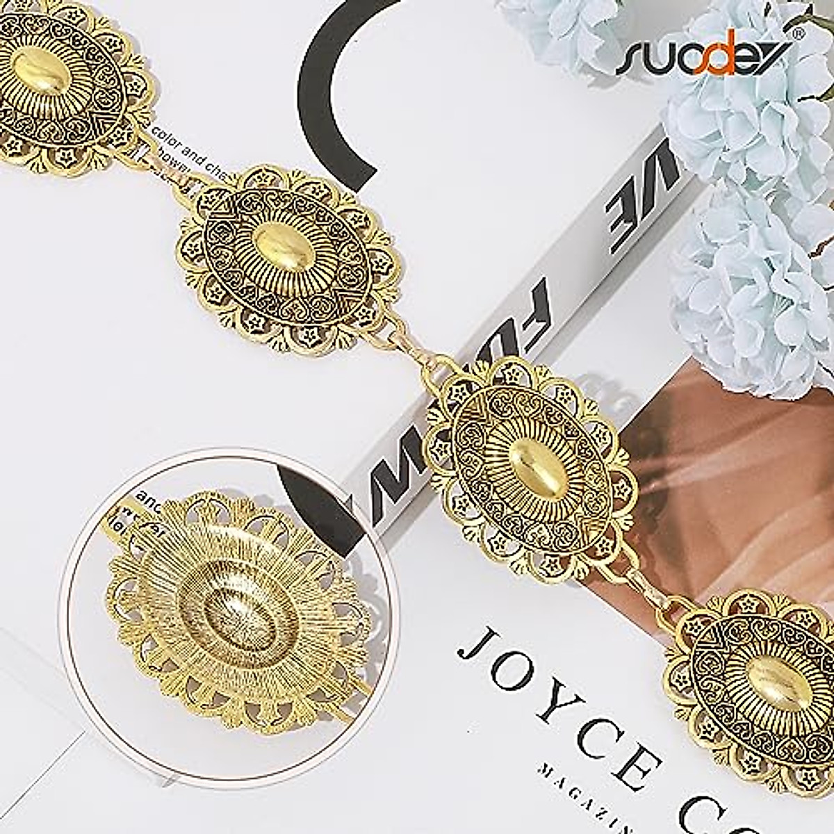 SUOSDEY Women Metal Waist Chain Belt Concho Western Cowgirls Country Belt for Jeans Dress