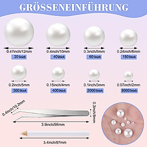 NACHLYNN 12000 Pcs Flat Back Pearl 8 Sizes Flatback Pearl Beads Half Pearl Bead Half Round Pearls for Crafts Embellishment Shoes DIY Phone Case Making