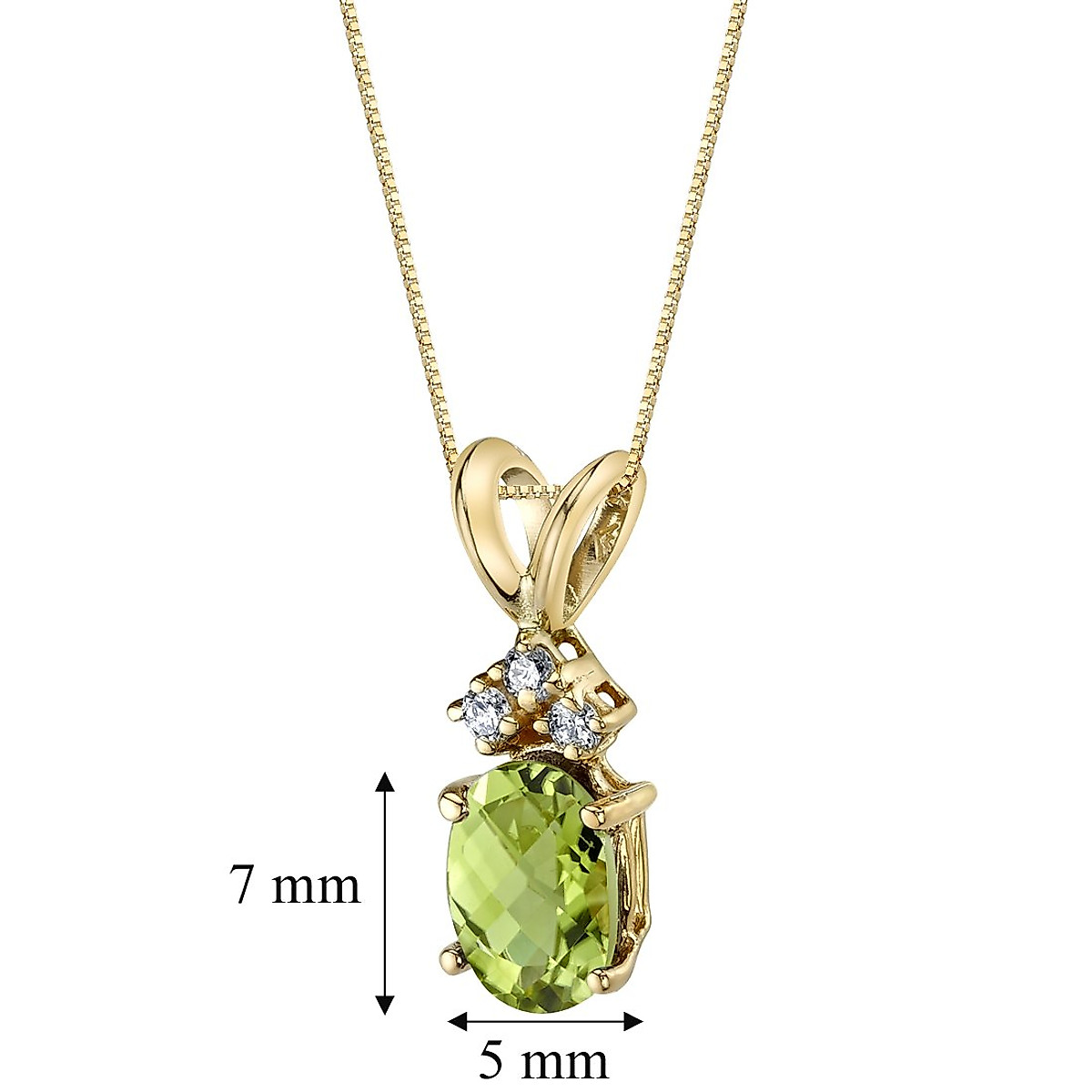 PEORA 14K Yellow Gold Peridot and Diamond Pendant for Women, Genuine Gemstone Birthstone, Hypoallergenic Solitaire, Oval Shape, 7x5mm, 1 Carat total