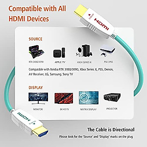 RUIPRO 8K Fiber Optic HDMI Cable 50 Feet 48Gbps 8K60Hz 4K120Hz Dynamic HDR eARC HDCP2.2/2.3 for RTX4080/4090/3080/3090, Xbox S/X, PS5/4, AVR, Projector, LG/Samsung/Sony TV