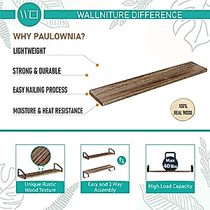 Wallniture Braga 24" Floating Shelves, Bookshelf Wall Decor Living Room Bathroom Shelves Over Toilet, Bedroom Kitchen Organization, Burnt Finish Set of 5