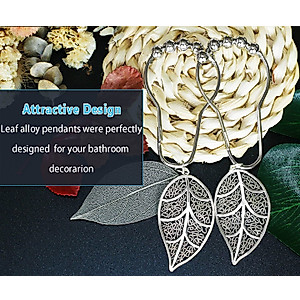 Yuiviot Shower Curtain Hooks Rings【12pack】, Silver Leaves Decorative Alloy Pendants, Rust Proof Stainless Steel Hooks for Bathroom Rod, Anti-Corrosion Hanger, Nickle Brushed Heavy Duty Roller