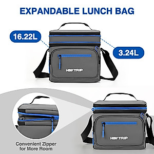 HEYTRIP Expandable Insulated Lunch Box 24 Can Double Deck Cooler Bags Leakproof Lunch Bag for Man Large Lunch Cooler for Camping Travel Picnic(Grey)