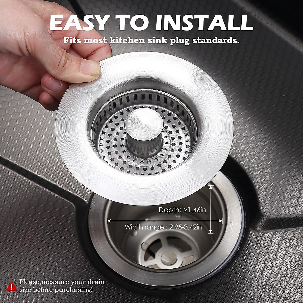 NileHome Kitchen Sink Drain Strainer, 3 in 1 Sink Strainer Stopper Fits US Standard 3-1/2" Drains Sink Strainer with 304 Stainless Steel Pop Ups Anti-Blocking Anti-Rust High Temperature Resistant