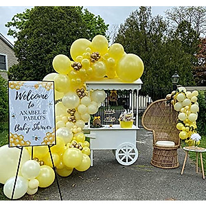 OUOshield 124pcs Yellow Balloons Garland Arch Kit Lemon Daisy Honeybee Theme Light and Gold for Birthday Parties, Wedding, Baby Shower Party, Anniversary Party Decoration