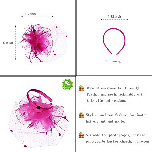 FELIZHOUSE Kentucky Derby Fascinators for Women Girls Tea Party Hats Cocktail Flower Veil Feathers Headband with Hair Clip