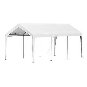 VEVOR 10 x 20 ft Carport Car Canopy, Heavy Duty Garage Shelter with 8 Legs, Car Garage Tent for Outdoor Party, Birthday, Garden, Boats, Adjustable Peak Height from 8.3 ft to 10 ft, White