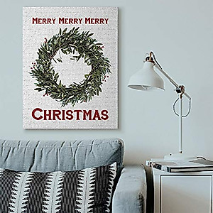 Stupell Industries Merry Christmas Wreath Holiday Word Design Canvas, 36 x 48, Multi-Color