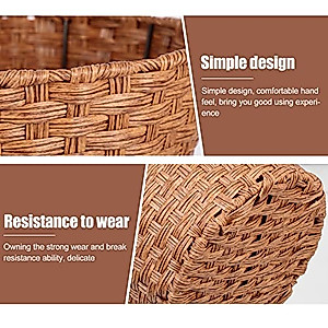Cabilock Wicker Waste Basket Woven Trash Can Round Decorative Garbage Waste Bin Plastic Dirty Clothes Basket Storage Basket for Bedroom Bathroom Kitchen Home Office Light Brown