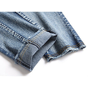 XIMXIMMTIAN Men's Biker Moto Washed Distressed Slim Fit Straight Jeans Denim (34, 2128 Blue)