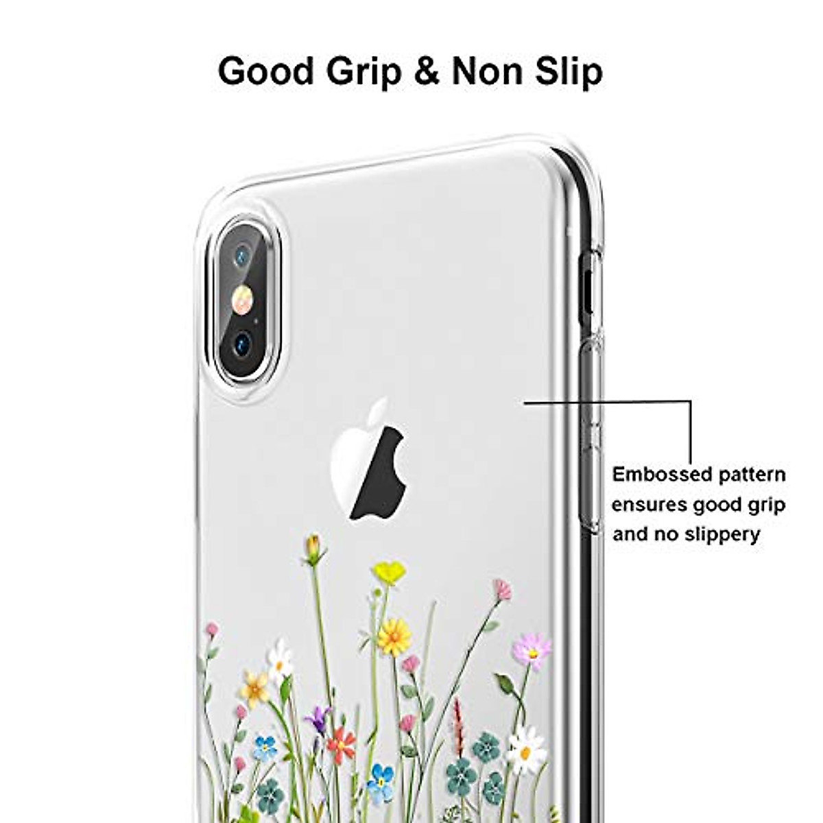 Unov Case Compatible with iPhone Xs Max Case Clear with Design Slim Protective Soft TPU Bumper Embossed Pattern Protective 6.5 Inch (Flower Bouquet)