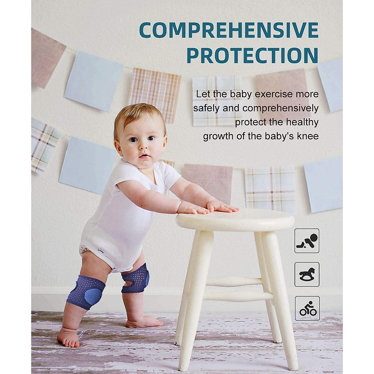 Baby Knee Pads for Crawling, Knee Pads for Baby Adjustable Protector for Toddler 2 Pairs (GRAY+BLUE)