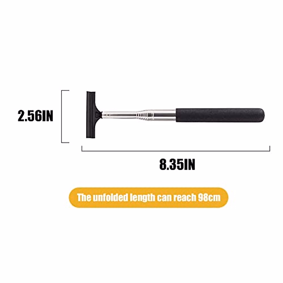 GreceYou Retractable Car Rearview Mirror Wiper Portable Auto Mirror Squeegee Cleaner Long Handle Car Cleaning Tool Mirror Glass Mist Cleaner, Length Up to 98cm/38.6inch (Black)