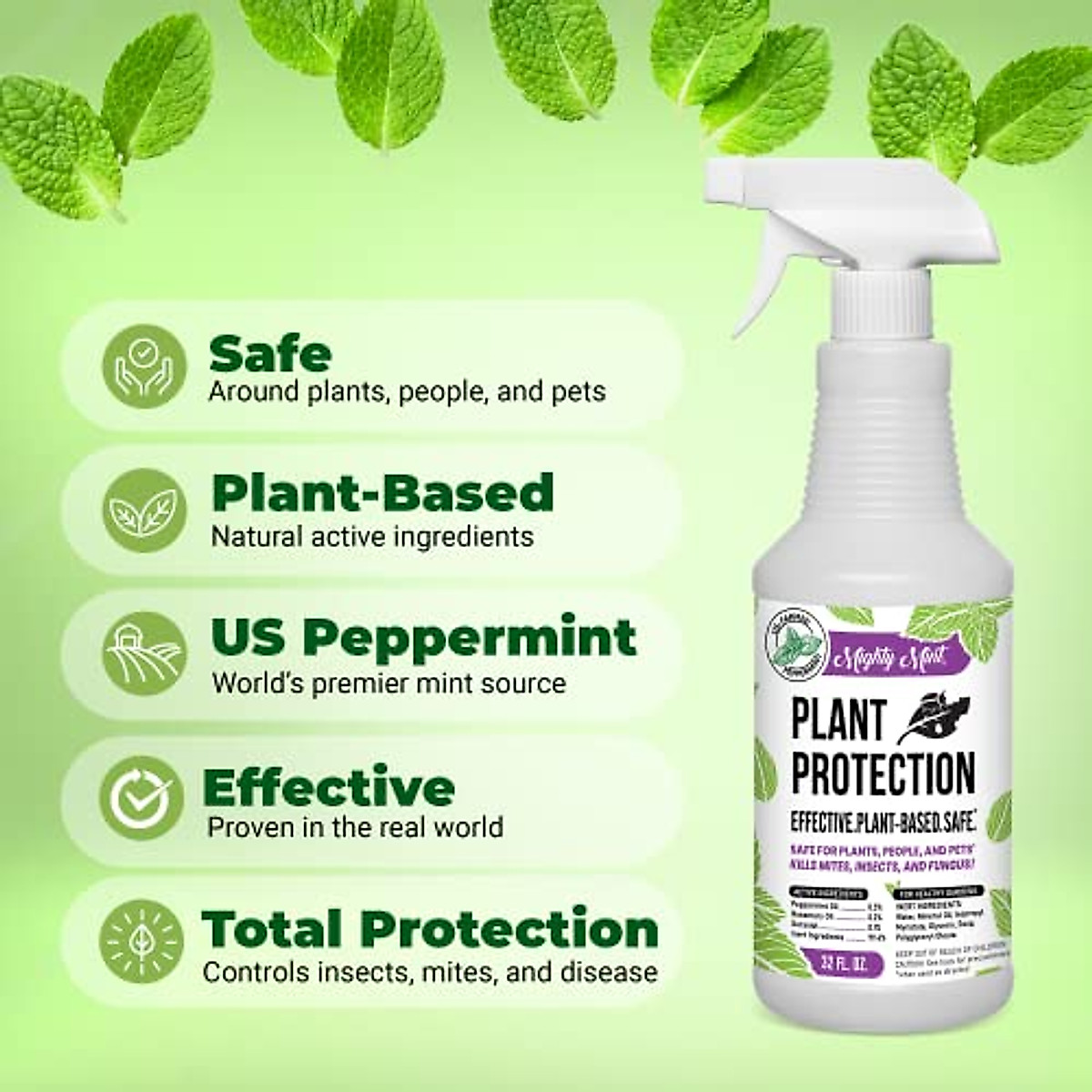 Mighty Mint 32oz Plant Protection Peppermint Spray for Spider Mites, Insects, Fungus, and Disease