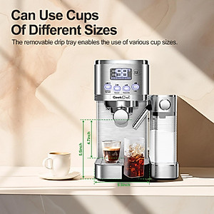 Geek Chef Espresso and Cappuccino Machine with Automatic Milk Frother, Stainless Steel Espresso Coffee Machine with Removable Water Tank, Prefect Gift for Dad Mom