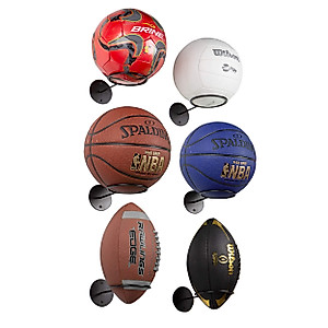 Wallniture Palla Ball Storage Rack Wall Mounted Set of 2, Soccer Ball, Volleyball, Football & Basketball Rack for Man Cave and Kids Room Decor, Display Stand for Sports Memorabilia, Black